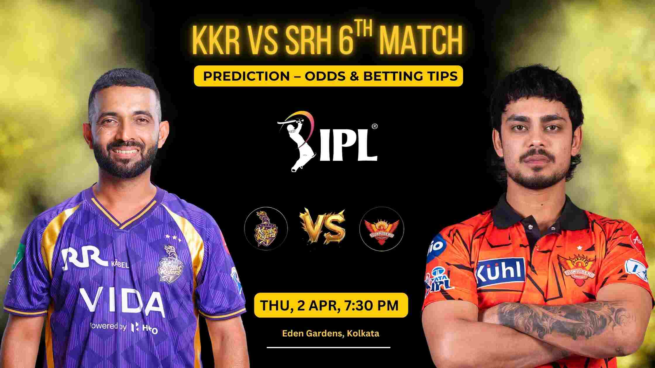IPL 2026 KKR vs SRH Match Prediction – Betting Odds & Tips